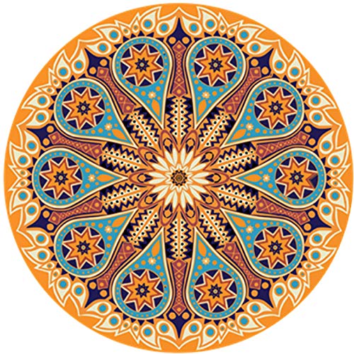 Enkore Absorbent Coasters for Drinks, Set of 4 Ceramic Stone Round Cup Mat in Orange Mandala Design, Cork Backing No Holder -Other Designs and Colors Also Available with Discount,Search ENKORE Mandala
