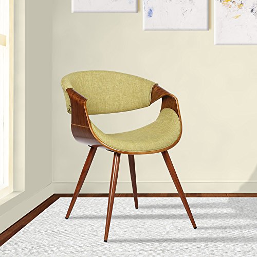 Armen Living Butterfly Mid Century Modern Dining Chair For Kitchen Office Desk Vanity in Green Fabric Upholstery and Walnut Wood Finish