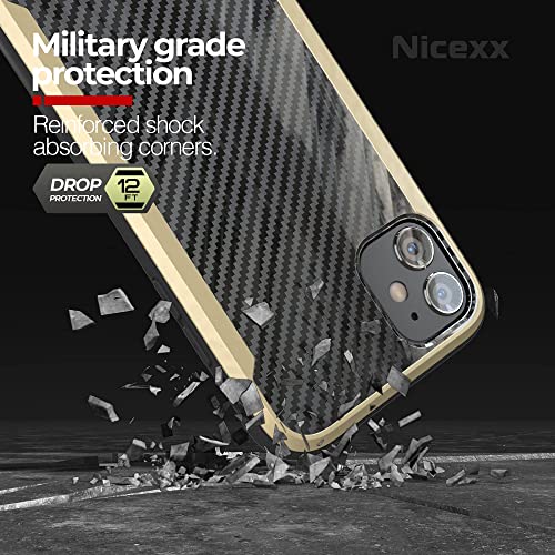 Nicexx Designed for iPhone 11 Case with Carbon Fiber Pattern, 12ft. Drop Tested, Wireless Charging Compatible - Gold