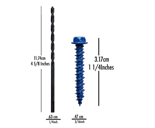 Wej-It Wej-Con Concrete Screws,1022 Heat Treated Carbon Steel, Blue R-Blocker Finish (3/16" x 1-1/4", Hex Head)