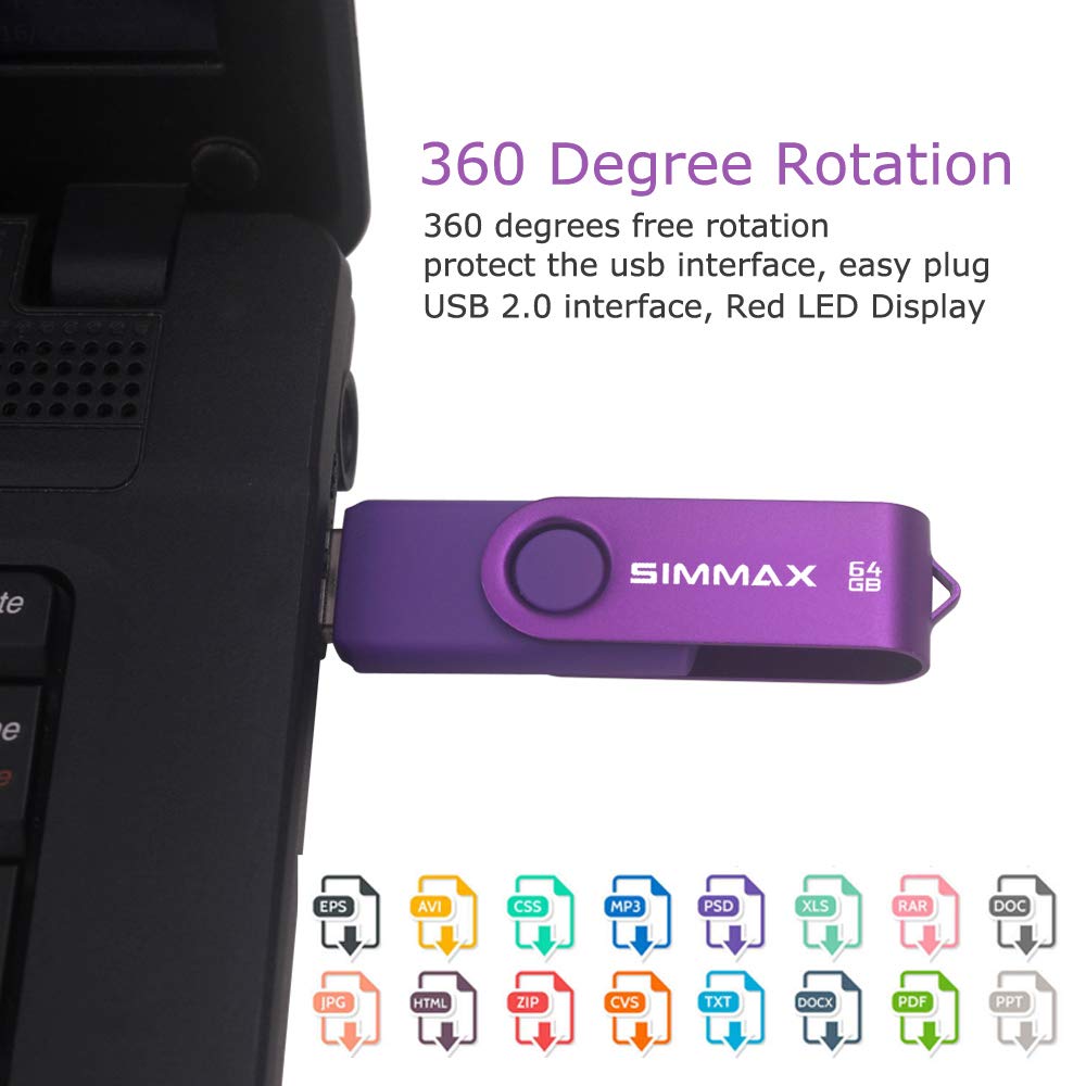 SIMMAX USB Flash Drives 2 Pack 32GB Memory Stick Swivel Design USB 2.0 Flash Drive Thumb Drive Zip Drives (32GB Red Purple)