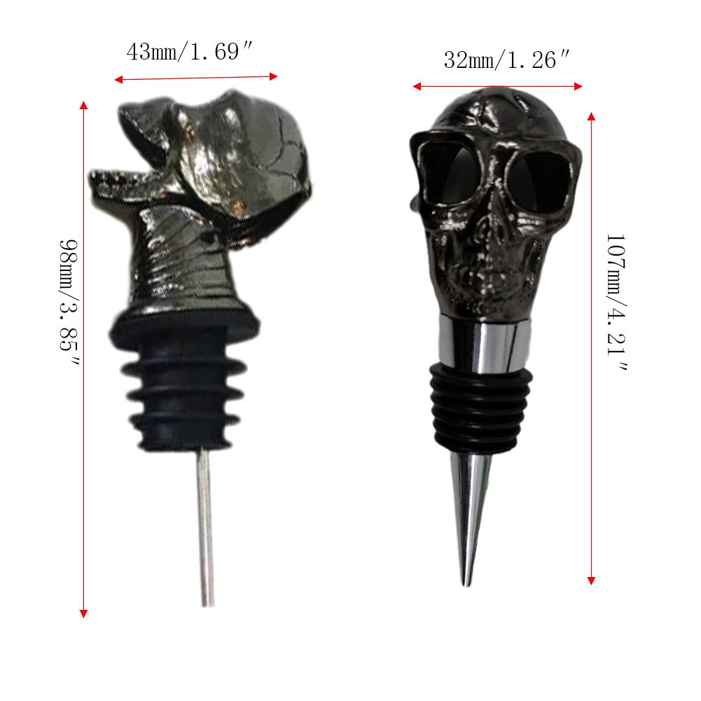 Ackron Skull Wine Stoppers Wine Pourer Spout Decorative for Whisky Wedding Wine Beverage Halloween Christmas Souvenirs Gift Home Kitchen 2 pieces (Black) (Black)