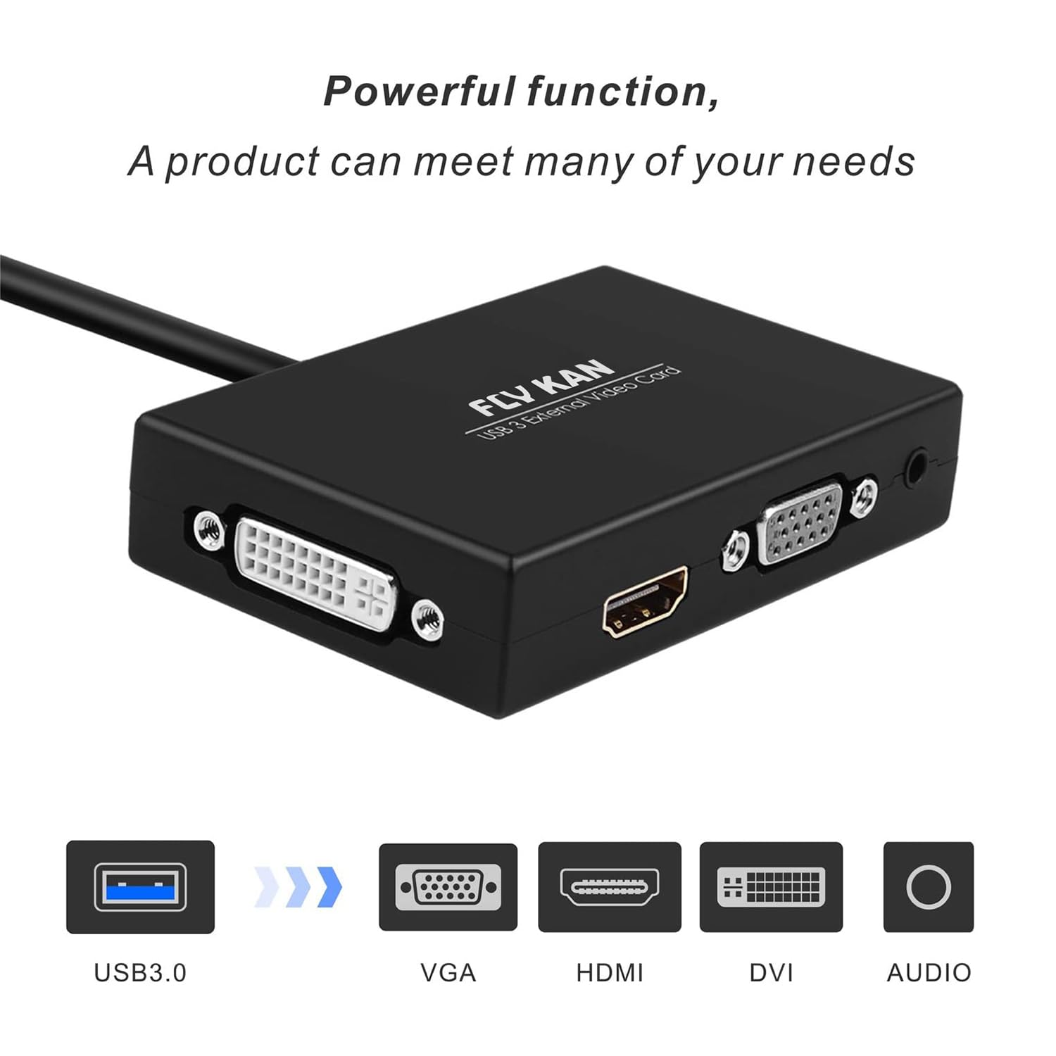 FLY KAN USB 3.0 to HDMI-DVI-VGA Video Graphics Card Adapter for Multiple Monitors-Add HDMI and DVI-D or HDMI and VGA (- Windows Only)