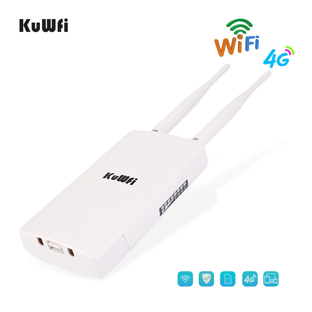 KuWFi Waterproof Outdoor 4G LTE CPE SIM Card WiFi Router 150Mbps CAT4 SIM LTE Routers Work with IP Camera or Outside WiFi Coverage with 2pcs Antenna Only Work with SIM Card Mode Not for USA