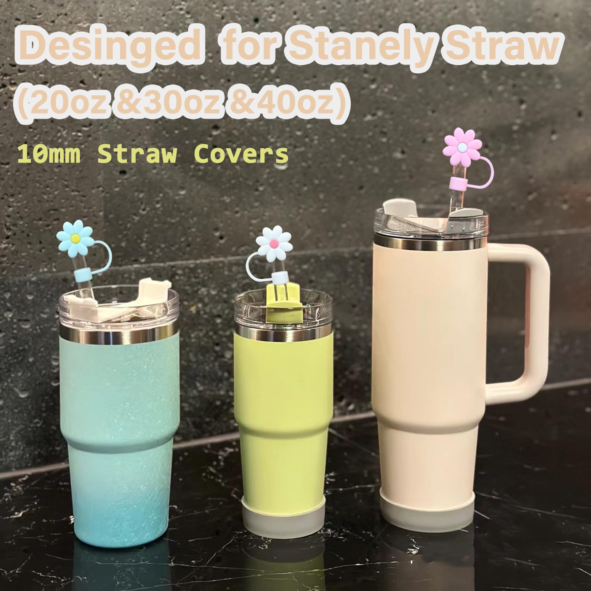 5PCS Straw Cover Caps, Flower Straw Covers for Stanley Cup Fit Stanley 20&30&40 Oz Tumbler, Stanley Straw Covers, Straw Toppers for Stanley Cup Accessories