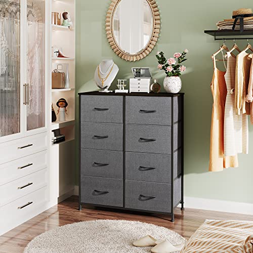 WLIVE Dresser with 8 Drawers, Fabric Dresser for Bedroom, Hallway, Nursery, Entryway, Closets, Sturdy Metal Frame, Wood Tabletop, Easy Pull Handle, Charcoal Gray