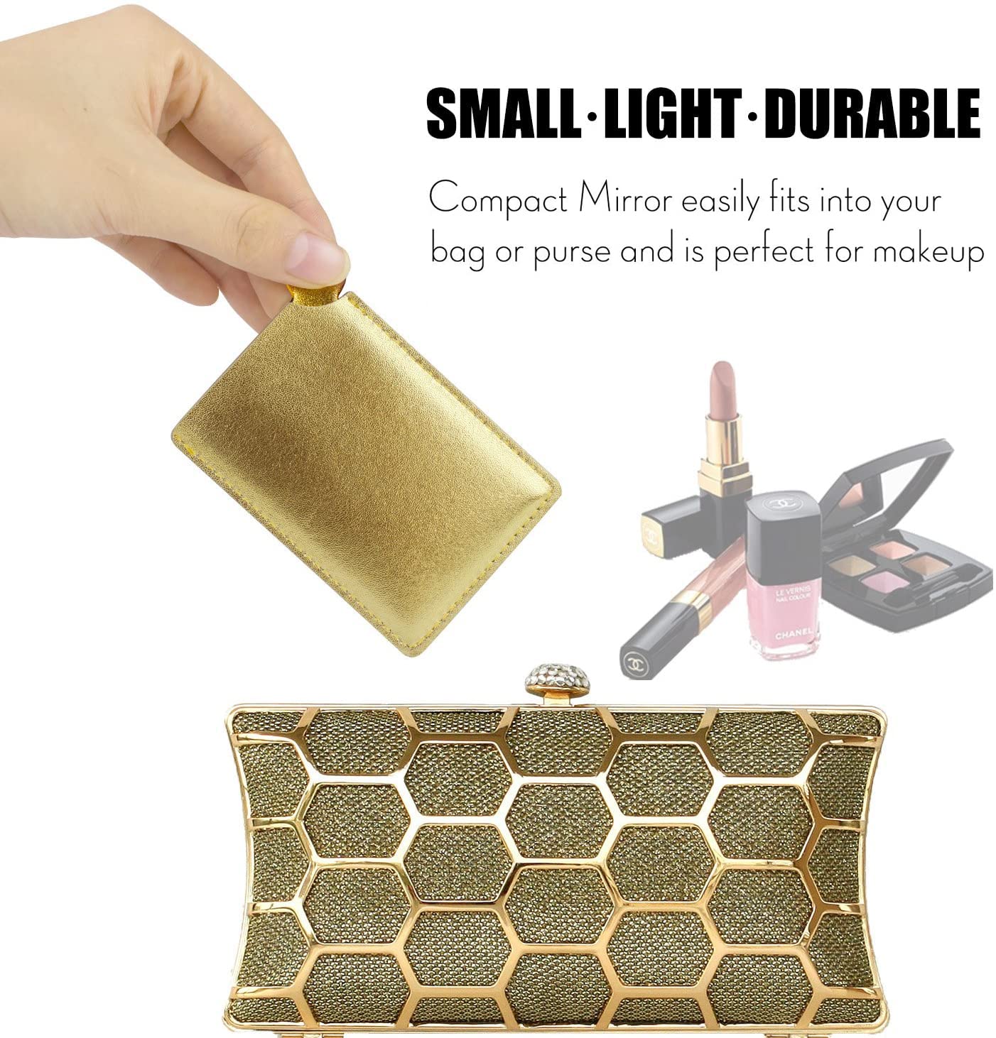 IBEET Unbreakable Stainless Steel Makeup Mirrors,Vanity Mirror Small for Purse Handbag Travel, Rectangular Handheld Compact Pocket Mirror Tiny Wallet Mirror Plate for Makeup