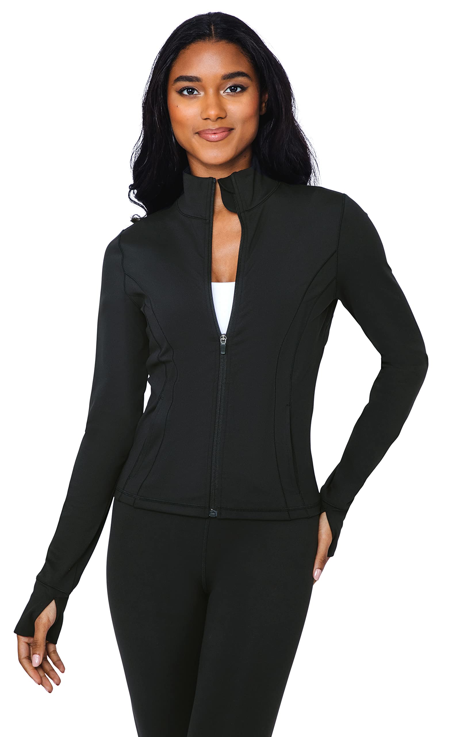 90 Degree By Reflex Womens Full Zip High-Low Running Track Jacket - Black Interlink - Medium