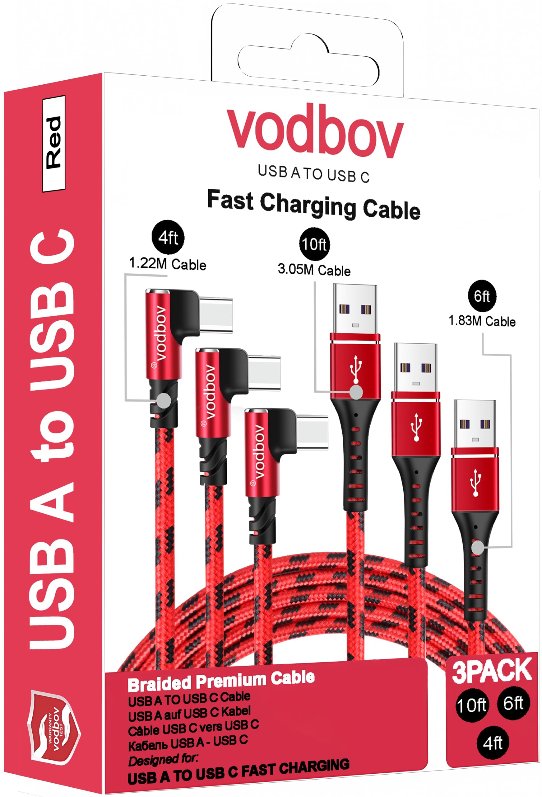 Micatel USB A to USB C Android Charging Cords 3Pack Fast Charger Braided Wire (Red)