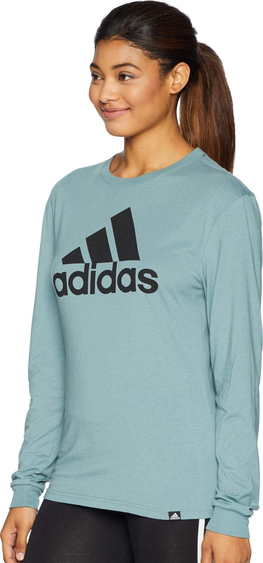 adidas Women's Basic Badge of Sport Long Sleeve Tee, Green Tint, Small