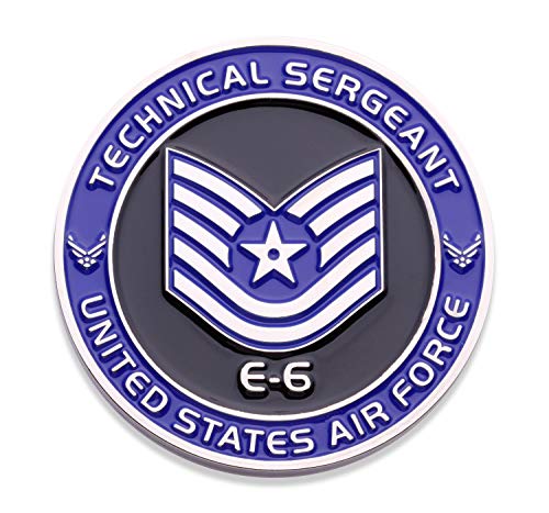 Air Force Technical Sergeant E6 Challenge Coin! United States Air Force Tech Sergeant Rank Military Coin. E-6 USAF Challenge Coin! Designed by Military Veterans - Officially Licensed Product!