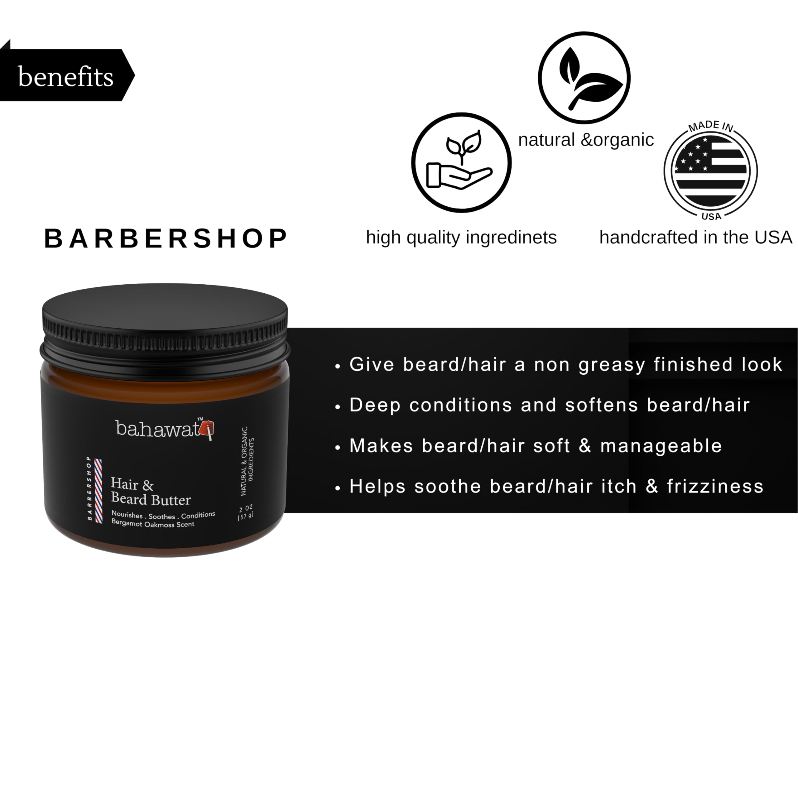 BAHAWAT Beard Butter for Men Leave-in Conditioner - herbal chamomile - Strengthen & Soften While Relieving Itch β Made in USA with 11 Organic, Natural Ingredients | The Best Beard Butter - 2 oz.