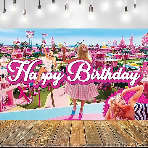Backdrop Suitable for Barbie Birthday Party Decorations, Pink Theme Background Suitable for Barbie Baby Shower Party Cake Table Decorations Supplies, Movie Theme Bannerer