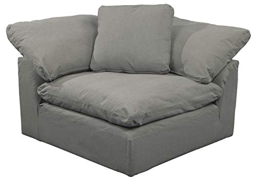 Sunset Trading Cloud Puff 3 Piece Performance Gray Grey 1` Slipcovered Modular Sectional Sofa, 132" Deep-Seating Down-Filled Couch