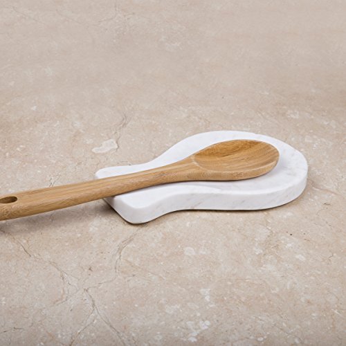 Creative Home Natural Marble Spoon Rest Ladle Utensil Holder Spatula Holder Kitchen Countertop Dining Table Organizer, 7.9" x 5.4" x 0.8" H, Off-White (color may vary)