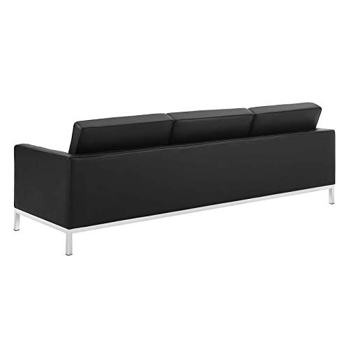 Modway EEI-3385-SLV-BLK Loft Tufted Button Faux Leather Upholstered Sofa in Silver Black