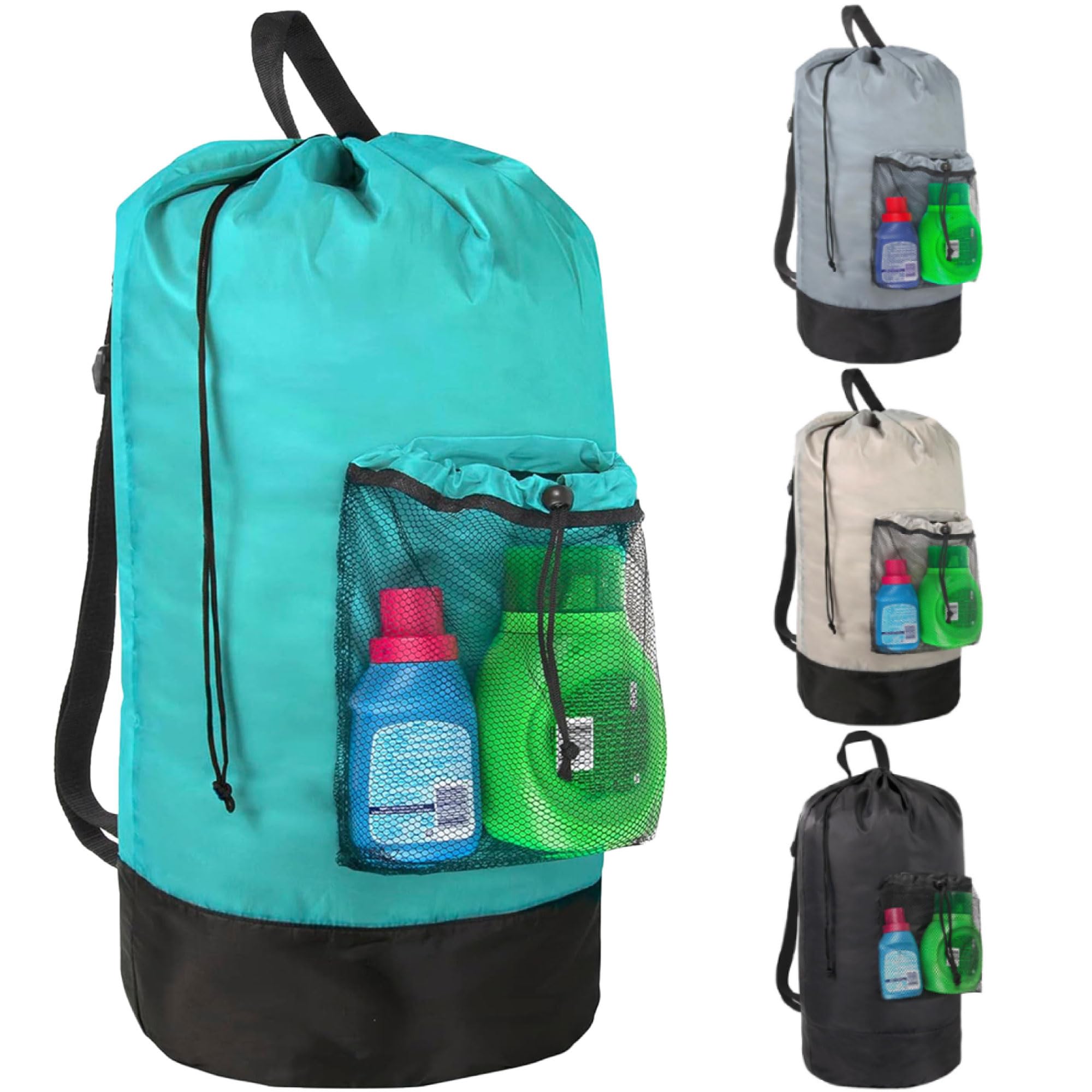 Laundry Bag Backpack with Shoulder Straps and Mesh Pocket Laundry Backpack Large Portable Laundry Hamper for College Laundromat Apartment with Drawstring Closure, Adjustable Back Straps (Turquoise)