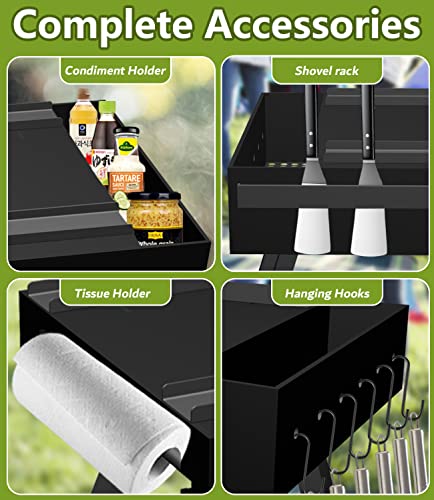 Griddle Stand Outdoor Camping Cooking Station Worktable Compatible for Griddle Many Black Universal Portable Grill Table with Adjustable Leg and Side Shelf Suit for Take Along Grill Accessories