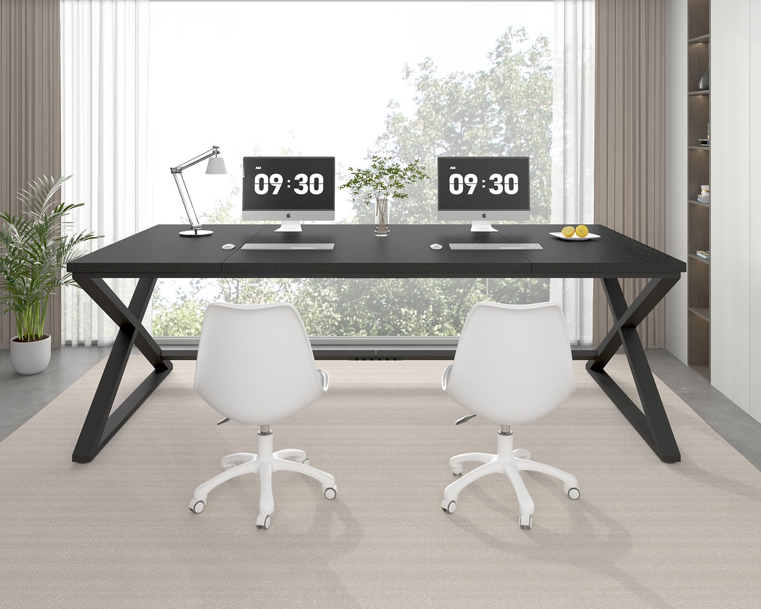 IBF Large Black Computer Desk, 70.8” Long Writing Desk for Home Office, Modern Simple Executive Work Study Desk for Two Person, Wood Double PC Gaming Workstation Computer Table for Bedroom, Black Oak
