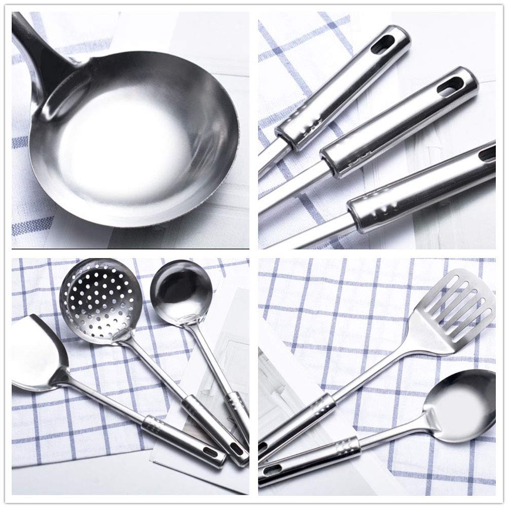 5 Pcs Stainless Steel Cookware Cooking Tools Chef Utensils Stainless Cookware Stainless Steel Scoop Stainless Steel Kitchen Utensils Kitchen Spatula Metal Seven Piece Set