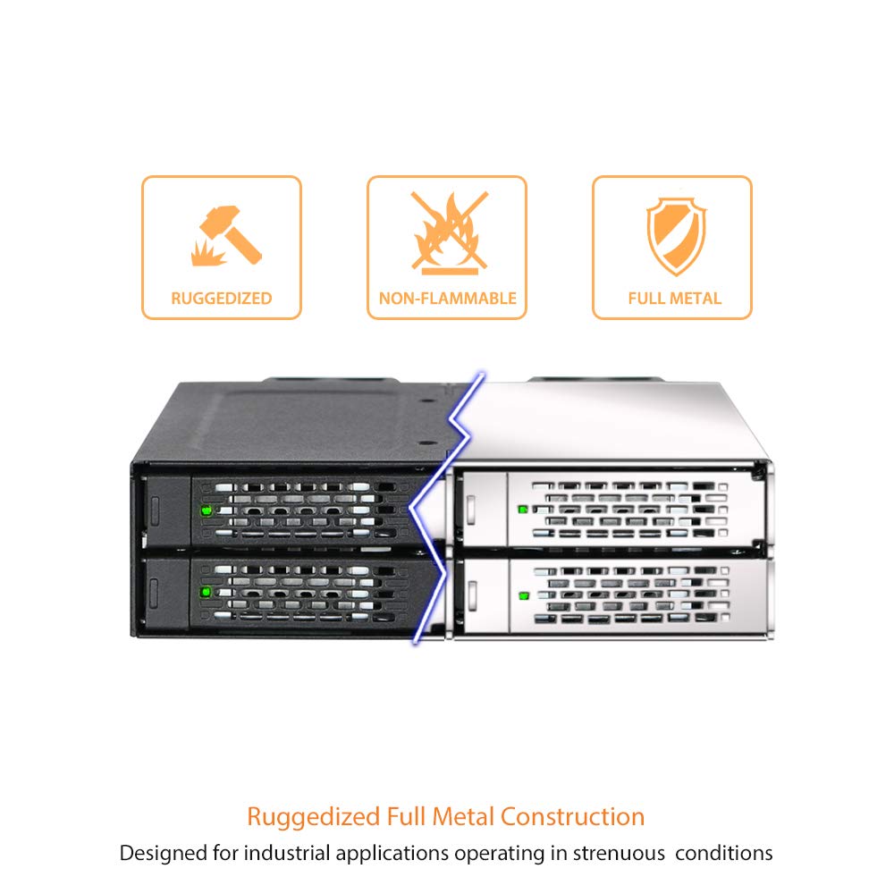 ICY DOCK 4 Bay 2.5 NVMe U.2/U.3 SSD PCIe 4.0 Rugged Mobile Rack Enclosure for 5.25" Bay (4 x Mini-SAS HD) | ToughArmor MB699VP-B