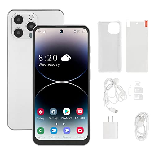 Bewinner I14 Pro Max Unlocked Cellphone, 6.7 Inch HD Screen, 4GB RAM 128GB ROM, Dual SIM Card 4G Smartphone, Face Unlock Phone for Android 12 4000mAh Battery White(US)