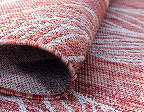Unique Loom Outdoor Botanical Collection Area Rug - Leaf (5' 1" x 8' Rectangle, Rust Red/ Gray)