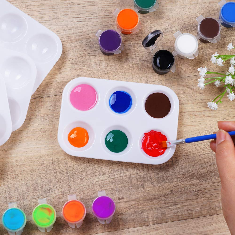 5 PCS White Plastic Paint Palettes 6 Well Rectangular Watercolor Palette Painting Tray for Painting Party, DIY Craft and Art Painting