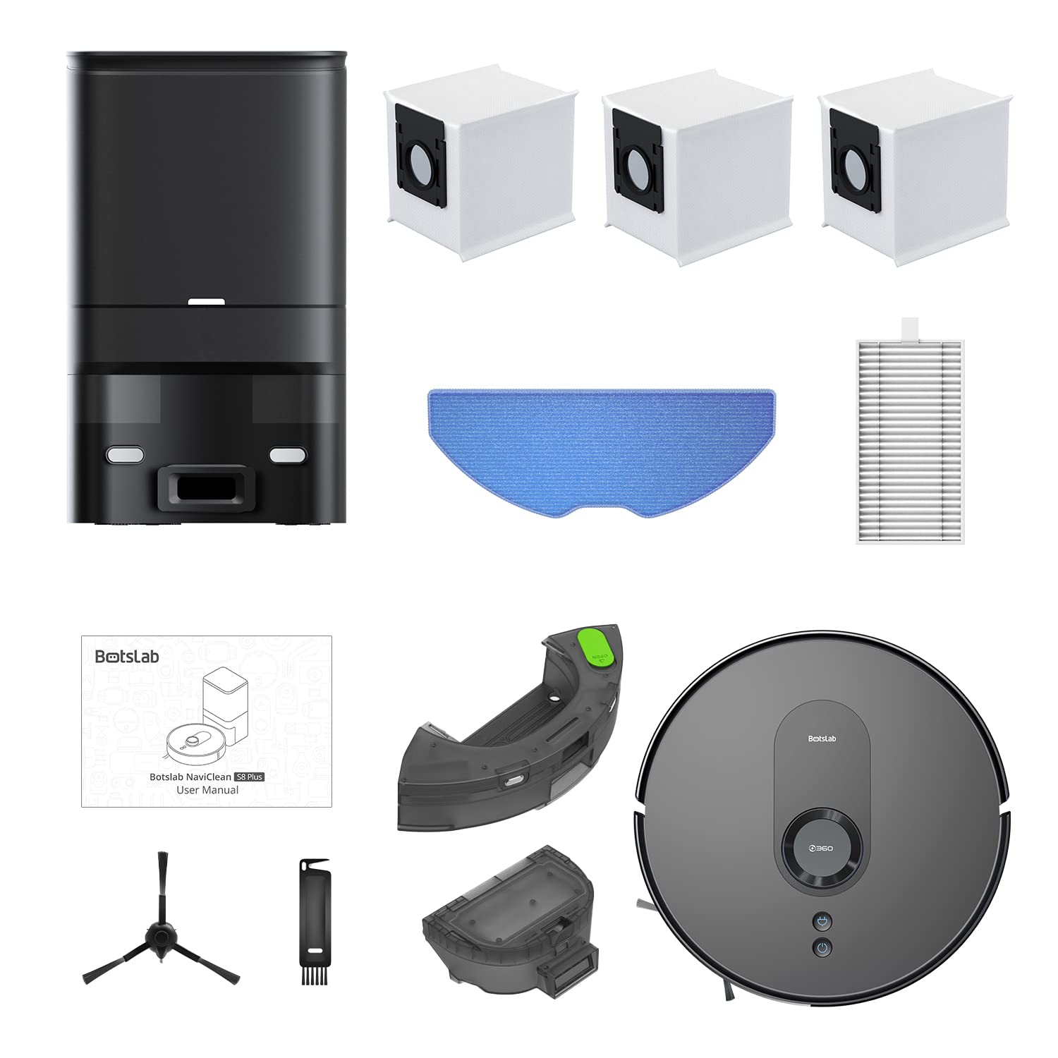360 S8 Plus Robot Vacuum and Mop Combo, Botslab Self-Empty LIDAR Navigation Smart Mapping Robot, 2700Pa Suction, Carpet Detection, Work with Alexa, WIFI, APP, Ideal for Pet Hair, Hard Floor and Carpet