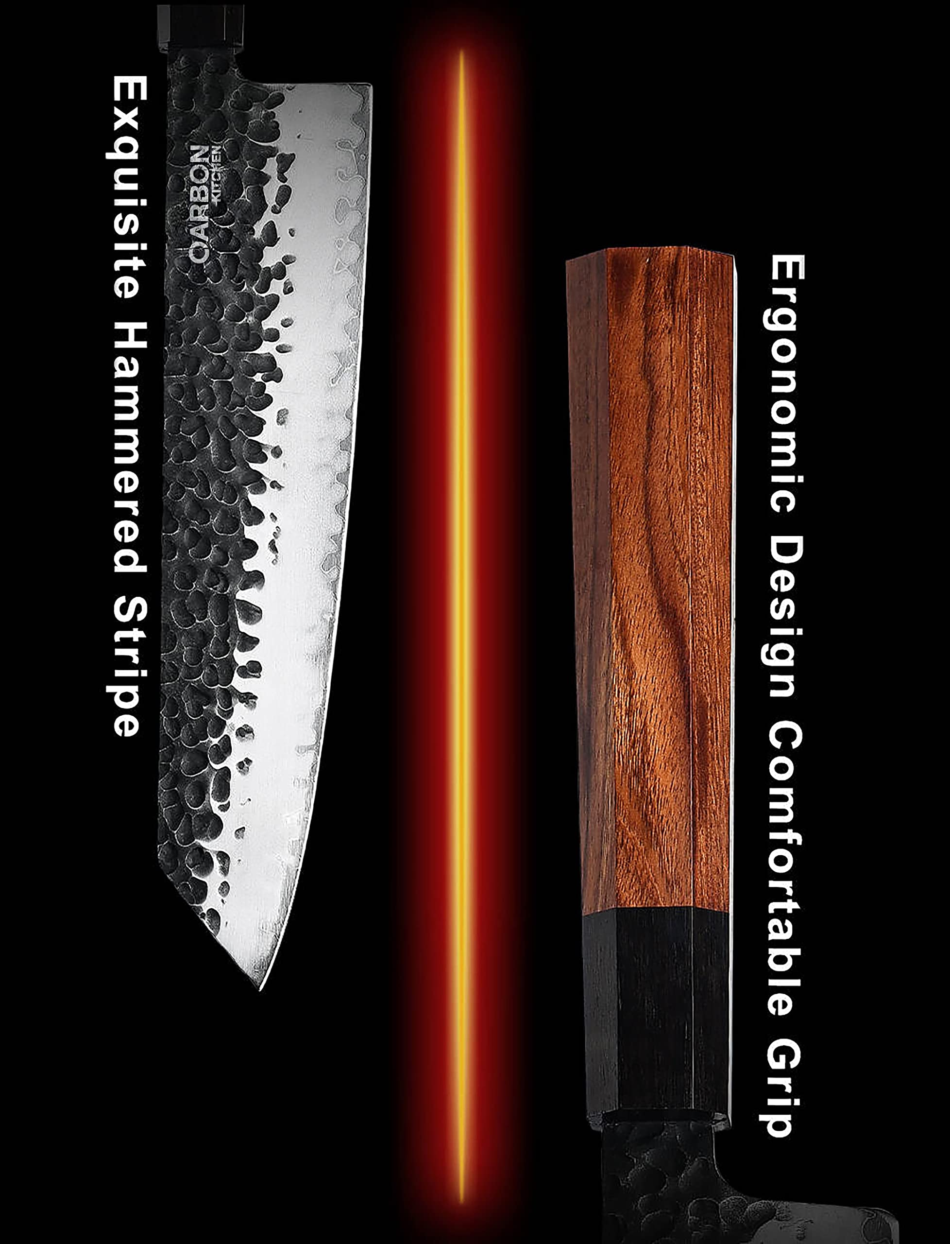 9 Inch Kiritsuke Japanese Chef Knife, Ultra-Sharp Carbon Stainless Steel Professional Cooking Kitchen Knife | Meat Slicing, Vegetable and Sushi Knife