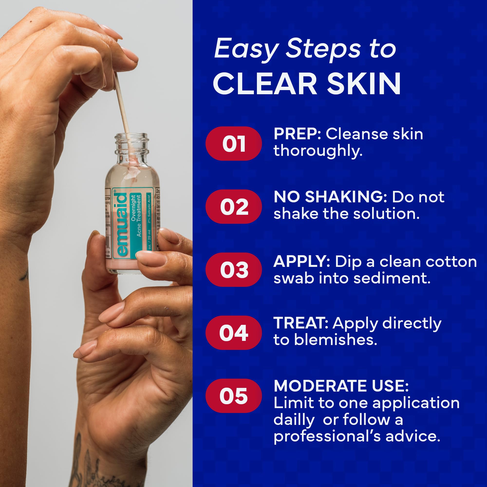 EMUAID Overnight Acne Treatment, Gentle Fast-Acting Solution with Salicylic Acid for Adults and Teens, Clears Stubborn Pimples, Cystic Acne, Blackheads, Rosacea, and Hormonal Breakouts, 1oz