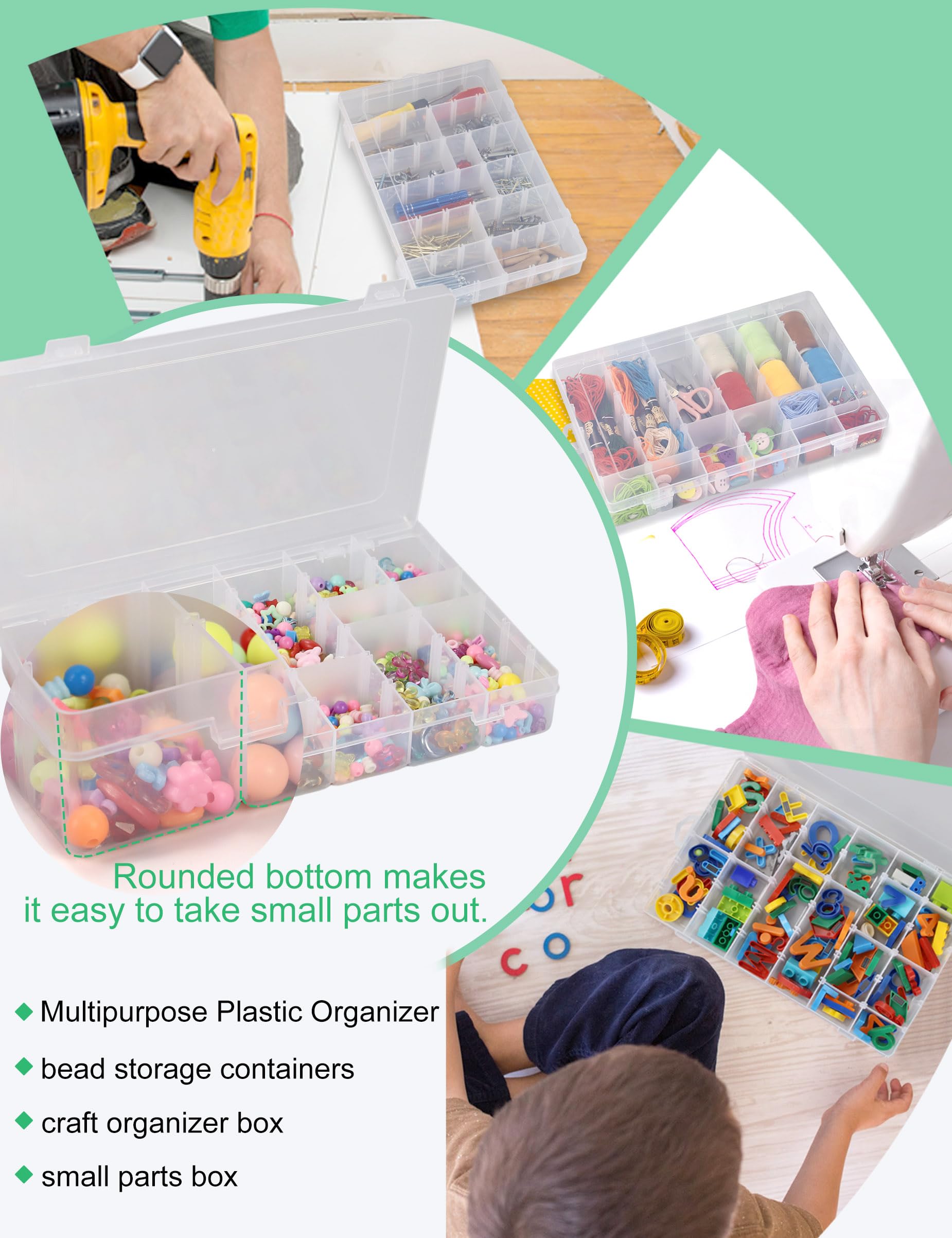 Tnqhuq Bead Organizer 36 Grid Organizer Box Plastic Bead Storage Containers Jewelry Storage Organizer Clear Compartment Craft Organizer Box with Dividers