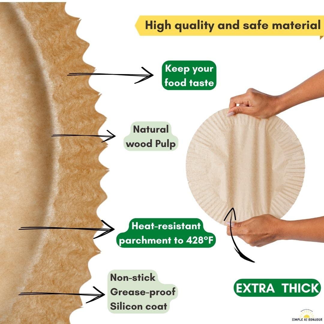 Air Fryer Disposable Paper Liners :100PCS Round Air Fryer Accessories, Non-stick Liners Disposable, Parchment Paper for Baking Roasting Microwave, Oil-proof, Waterproof cooking sheets(100 pcs-8 Inch)