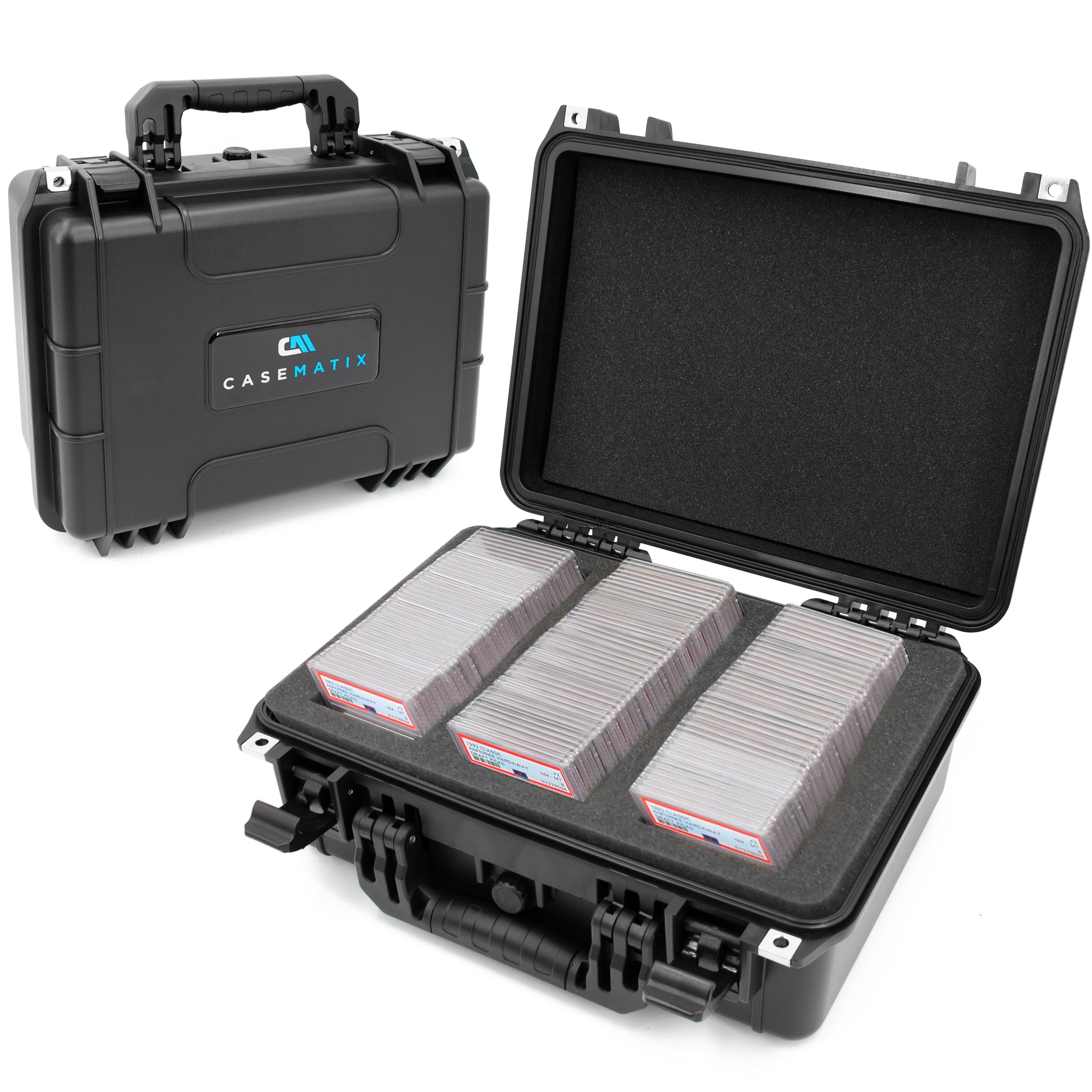 CASEMATIX Graded Card Case Pro Edition Compatible with 100 BGS PSA Graded Sports Trading Cards, IPX7 Waterproof Graded Slab Trading Card Box with Precision Cut Graded Card Storage Box Foam Dividers