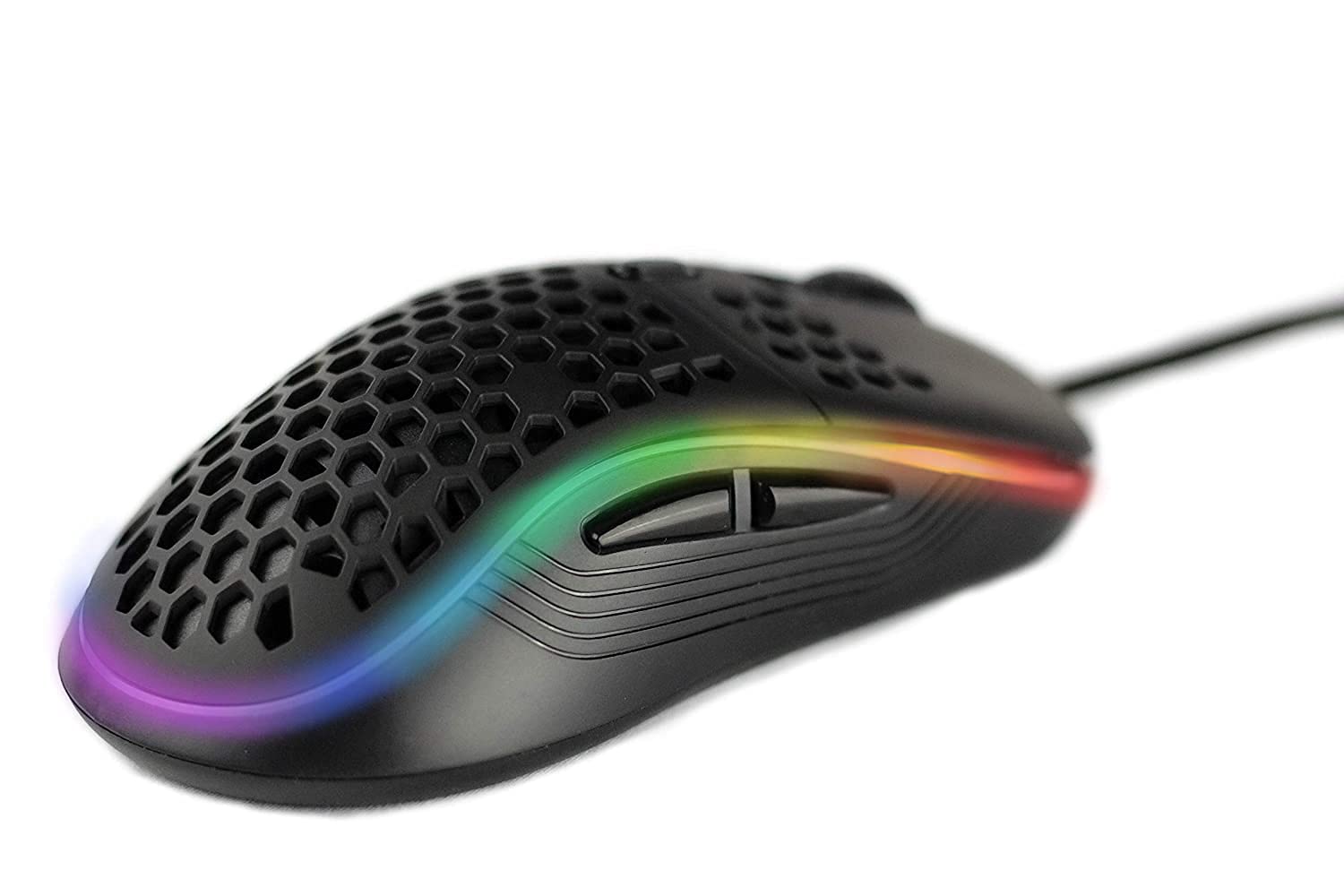 Castle Ultralight PC USB Wired Mouse with Honeycomb Shell - 10k DPI Optical Sensor Gaming Mouse - Ambidextrous Mouse with RGB Lighting and 8 Programmable Buttons