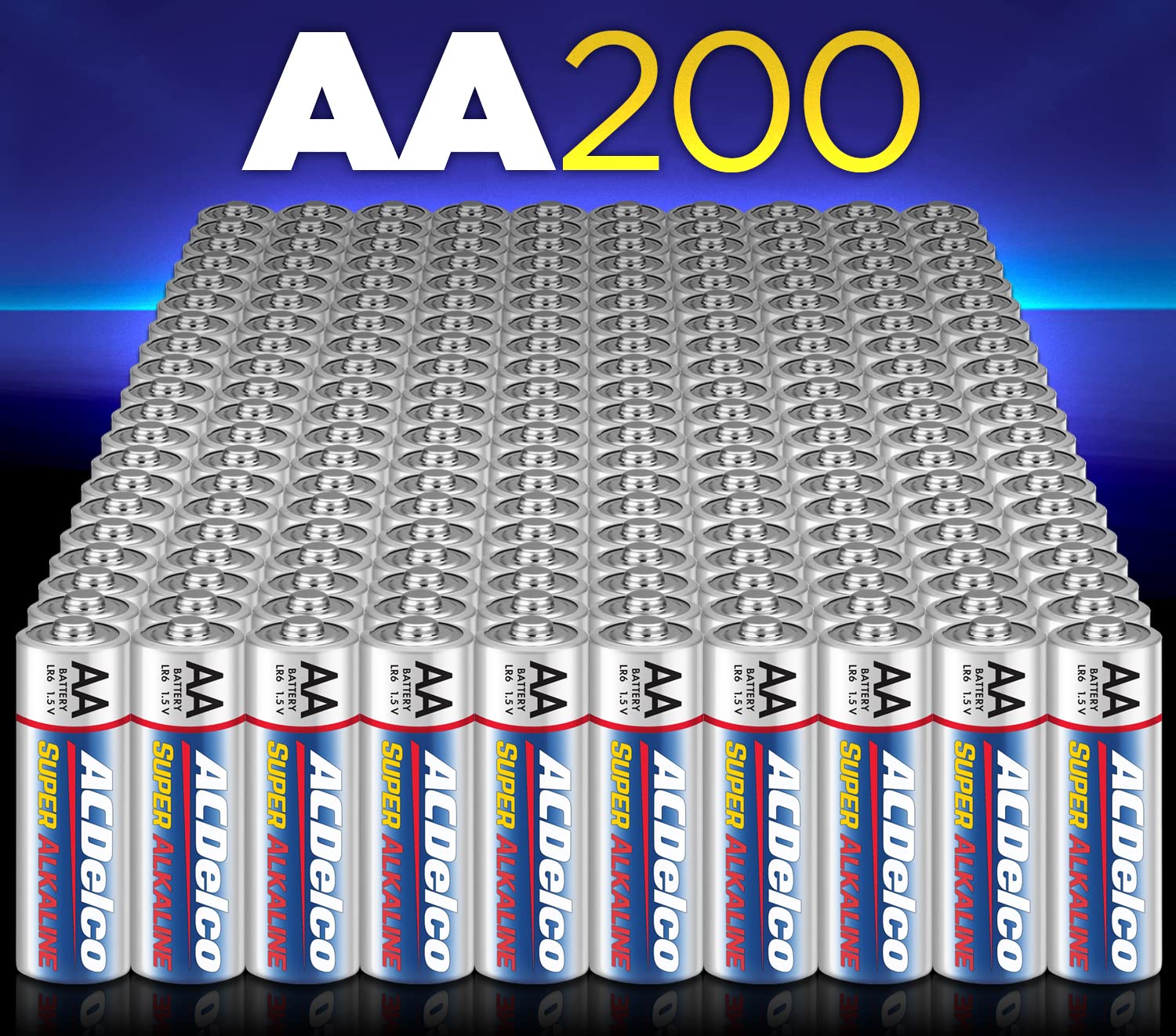 ACDelco 200-Count AA Batteries, Super Alkaline Battery, 10-Year Shelf Life, Reclosable Packaging