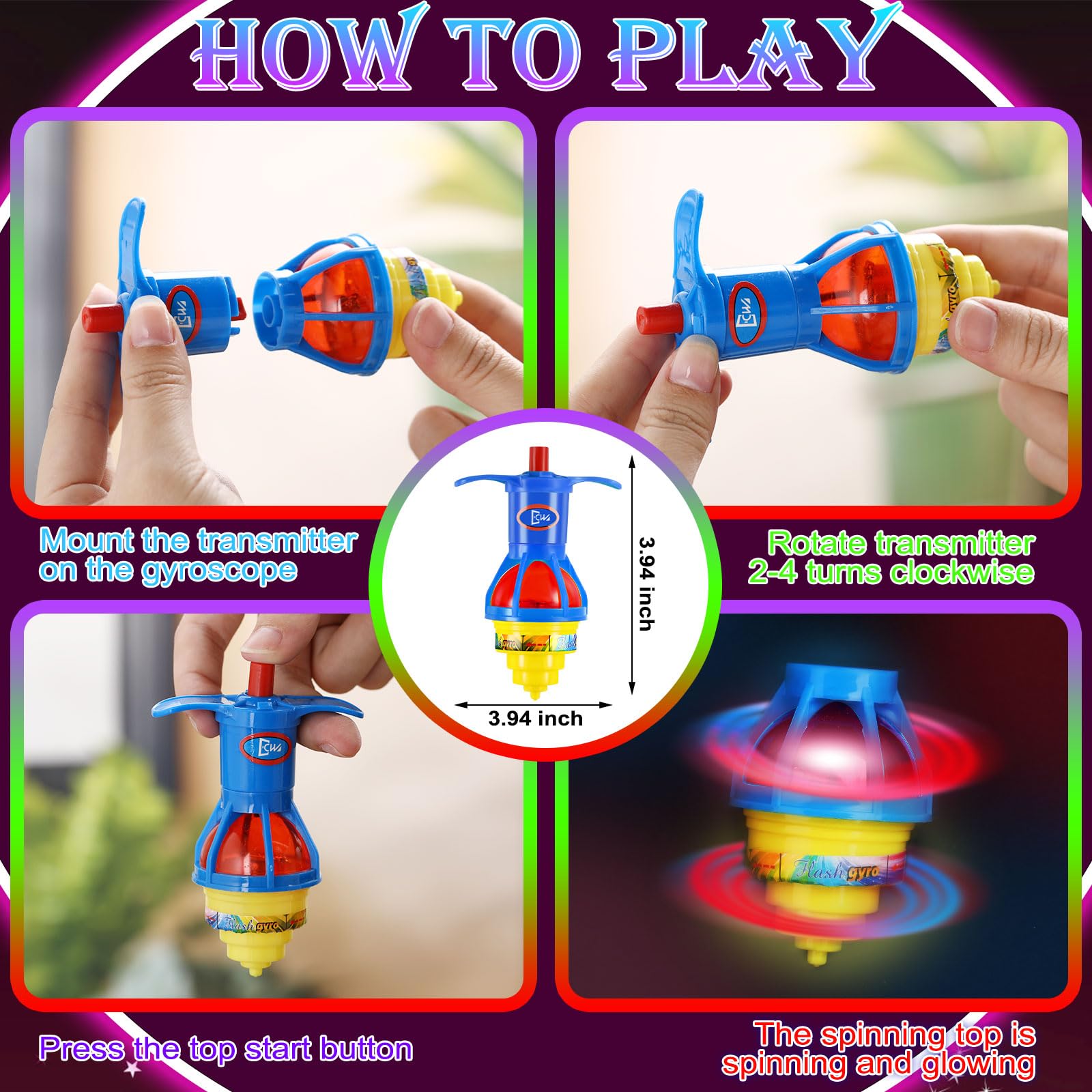 60 Pcs LED Light up Entertaining Responsive Ball Spinning Tops Bouncy Ball Kit 20 Pcs Light Up Yo-Yos 20 Pcs Plastic Gyroscope 20 Pcs Puffer Balls for Beginner Birthday Party (3.9 Inch,Stylish)