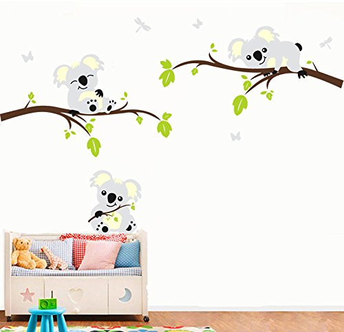 Large Koala Tree Branch Wall Decals DIY Wall Decals Peel and Stick Wall Sticker Nursery Baby Room Wall Stickers Wall Art Home Decor, 78"W x 42.5"H
