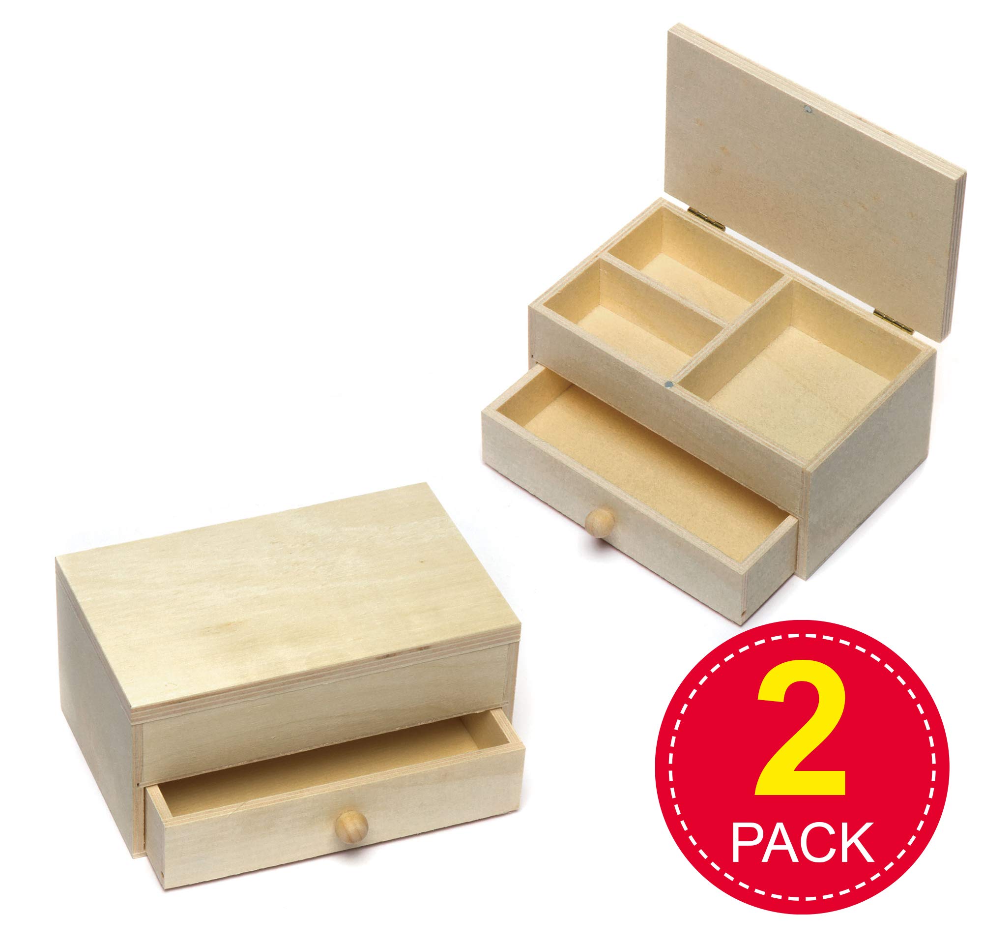 Baker Ross - AR143 Wooden jewelry Boxes Craft Project — Ideal for Kids' Arts and Crafts, Gifts, Keepsakes and More (Pack of 2)