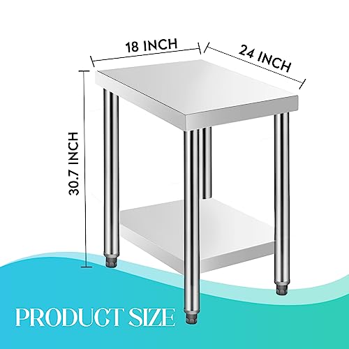 ATMTV Stainless Steel Table for Prep & Work 24x18 Inches, NSF Metal Commercial Kitchen Table with Adjustable Under Shelf and Foot for for Restaurant, Warehouse, Home, Kitchen, Garage