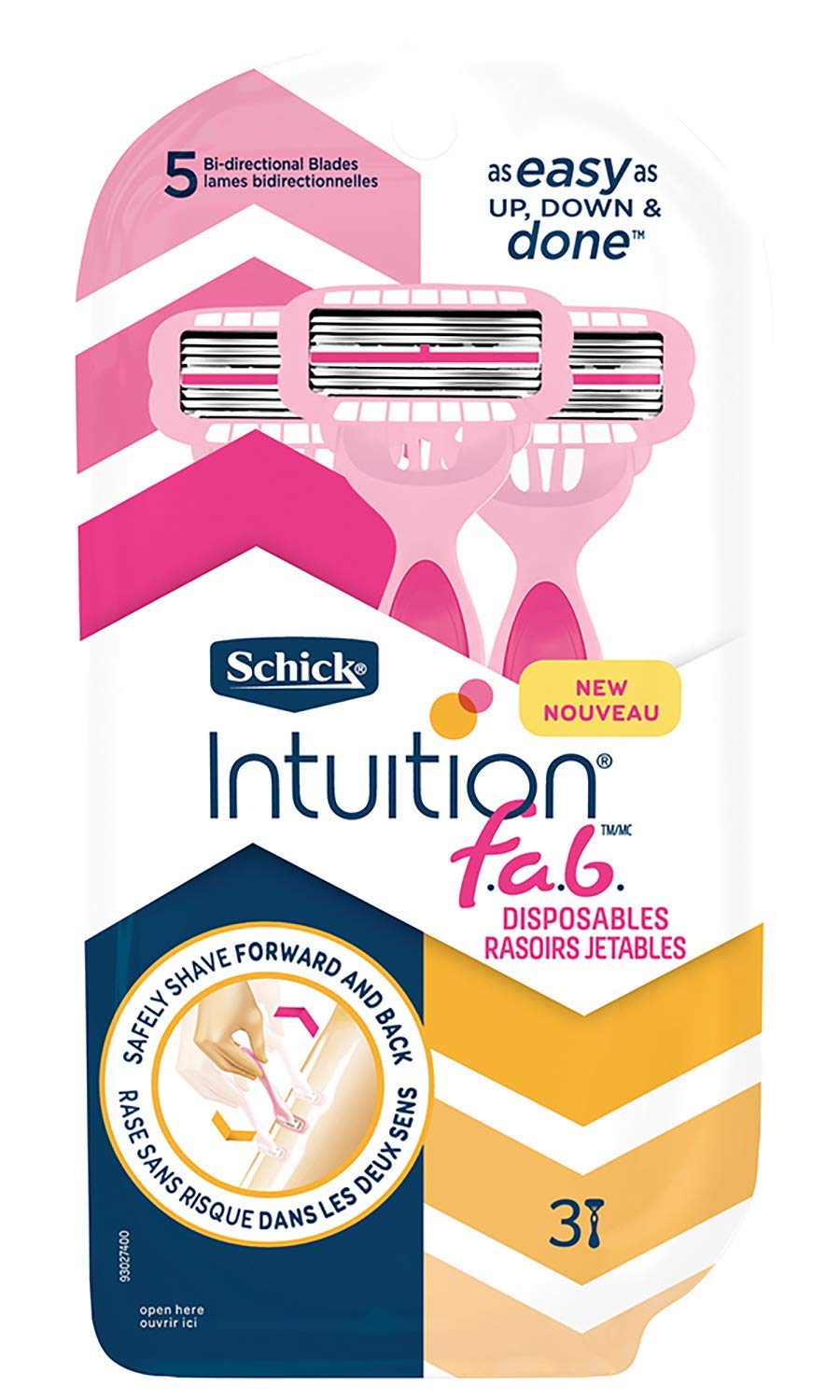 Schick Intuition f.a.b. Disposable Razors - Bi-Directional Blades - 3 Count Razors Per Package - Pack of 2 Packages