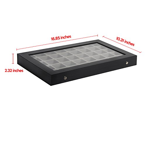 JackCubeDesign 40 Compartments Jewelry Display Tray Showcase Organizer Storage Box Slots Holder for Earring, Ring with Acrylic Cover(Black, 16.97 x 9.7 x 1.65 inches) â :MK333A