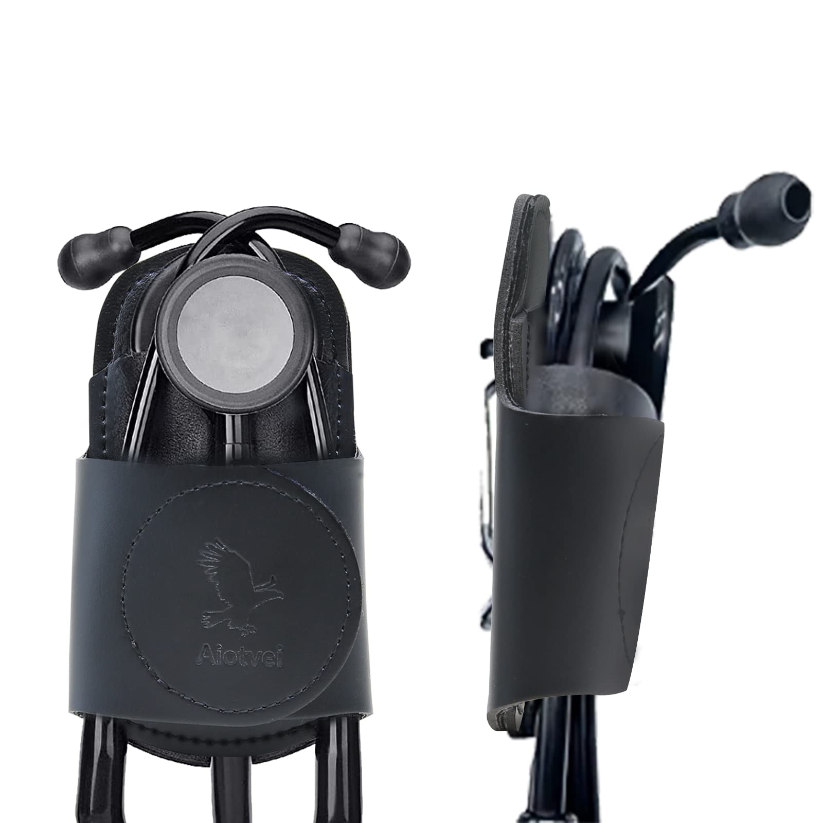 Aiotve Stethoscope Holder-Stethoscope Clip Hip Holder,Premium Leather Handmade Clip-on Stethoscope Hip Holder for Easily Accessible, Hygienic Stethoscope Attachment, for Physicians/Nurses(Black)