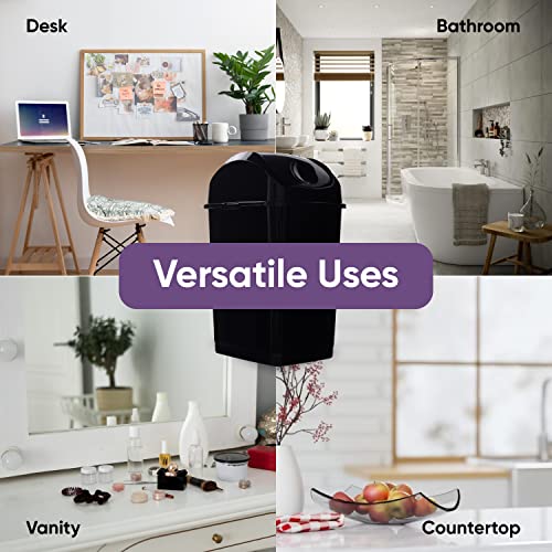 Superio 1.25 Gal Mini Plastic Trash Can with Swing Top Lid Small Waste Bin for Countertop, Desk, Vanity, Bathroom 5 Quart (Black-1 Pack)