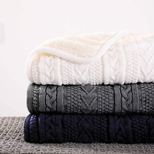 Longhui bedding Acrylic Cable Knit Sherpa Throw Blanket β Thick, Soft, Big, Cozy Ivory White Knitted Fleece Blankets for Couch, Sofa, Bed β Large 50 x 63 Inches Ivory White Coverlet All Season