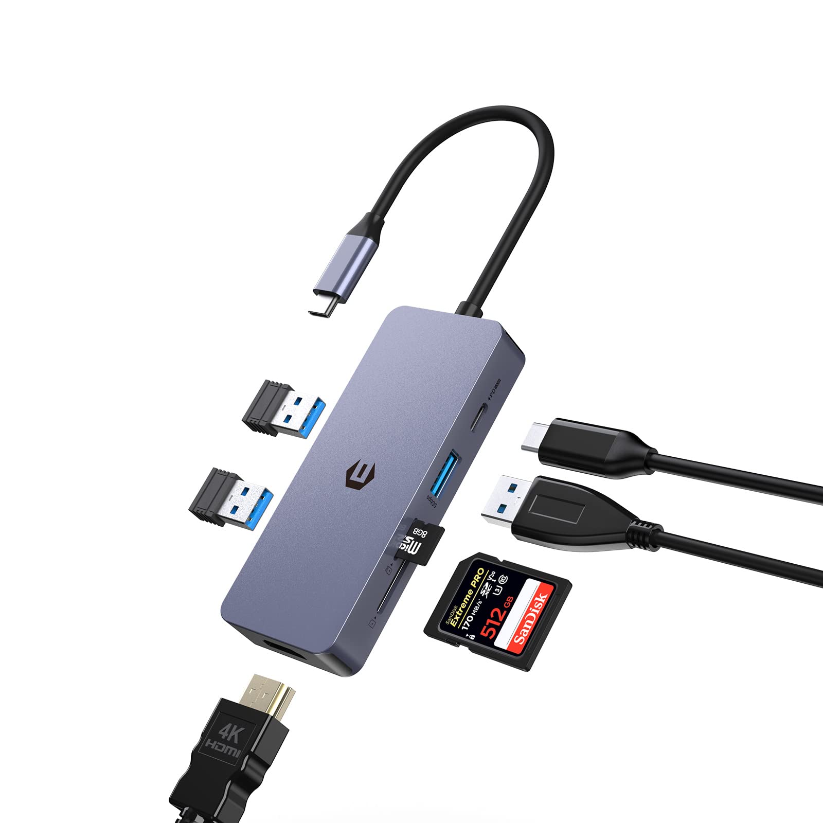 7 in 1 USB C Hub, HOPDAY USB C Adapter with 4K HDMI Dual Display, 100W Type C PD,3 USB 3.0 5Gbps, SD/TF, USB C to HDMI Multiport Dongle for MacBook, iMac, Ipad, HP, Dell, XPS, Surface
