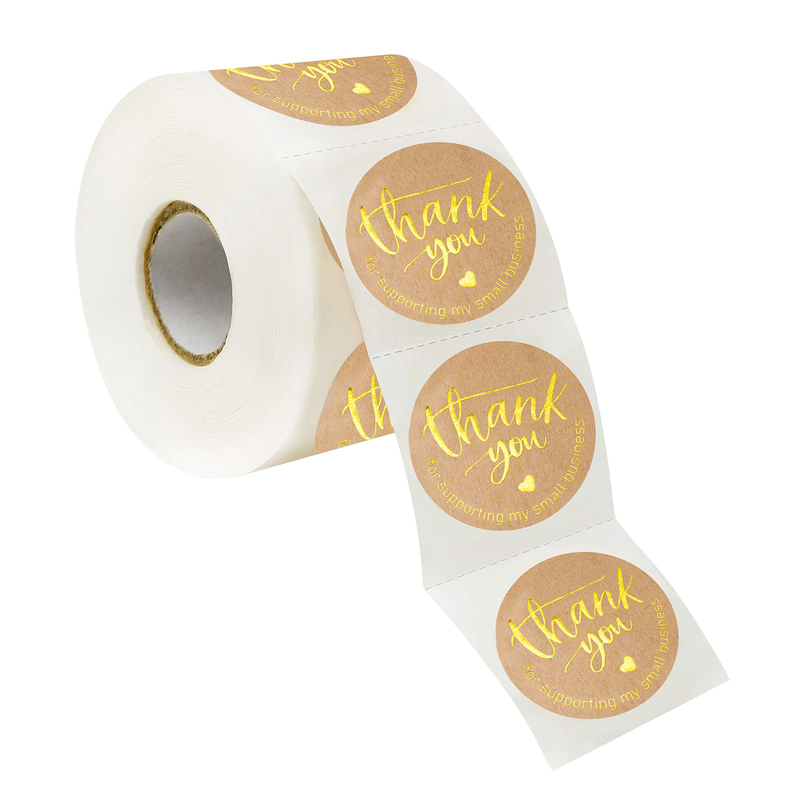 500 PCS Thank You Stickers Kraft Round with Perforation Line for Personal and Business Use (Each Measures 1.5" in Diameter)