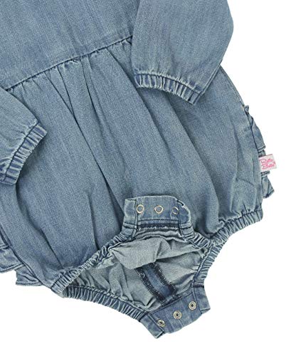 RuffleButts® Baby/Toddler Girls Light Wash Denim V-Back Bubble Romper - 0-3m