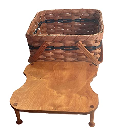 Amish Baskets and Beyond Large Square Oak Double Pie Carrier Basket Swinging Handles (BLUE)
