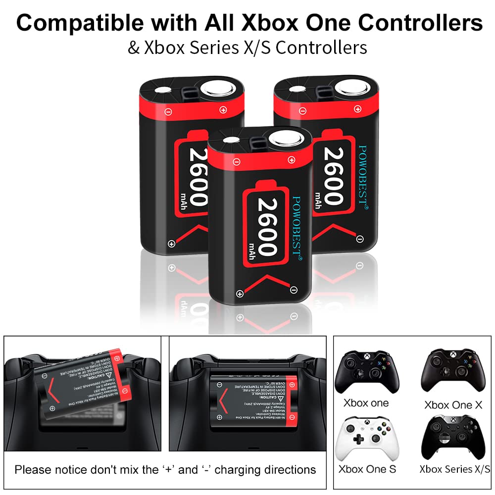 3X 2600mAh Controller Rechargeable Battery Pack for Xbox One/Xbox Series X|S,Controller with LCD Digital Display Charger for Xbox Series X/S/,Xbox One/One S Controller,Core Controller Battery